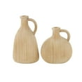 DecMode Slim Jug Inspired Brown Wood Round Vases Set of 2 for Home ...