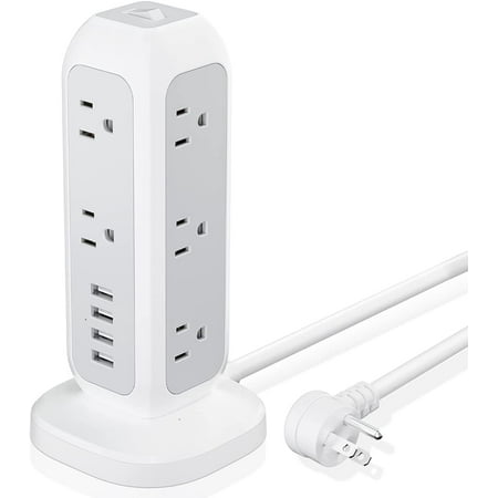 Tower Power Bar Surge Protector, Flat Plug Power Strip with 11 Outlets ...