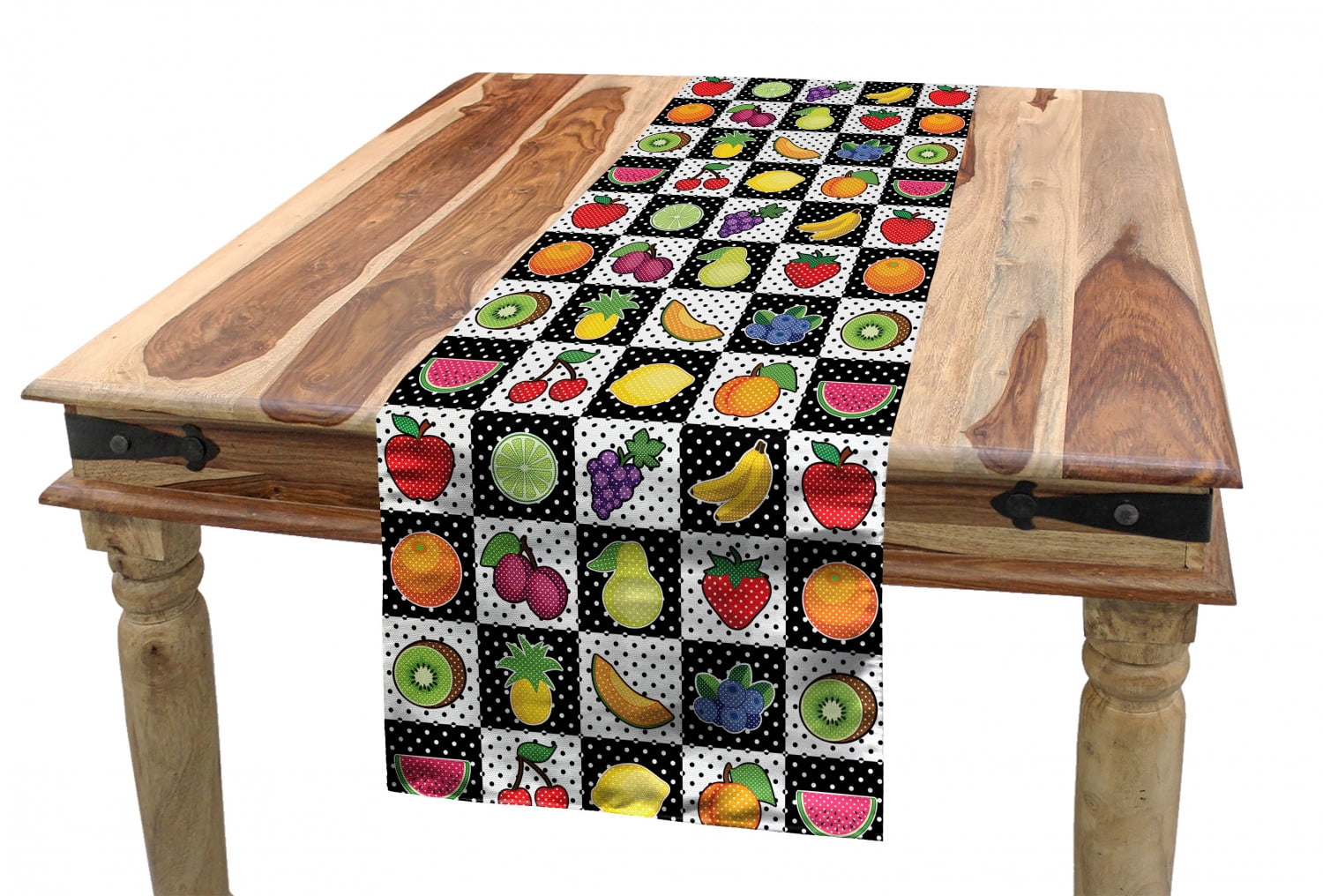 Black and White Table Runner, Kitchen Fruits and Vegetables Nature with ...