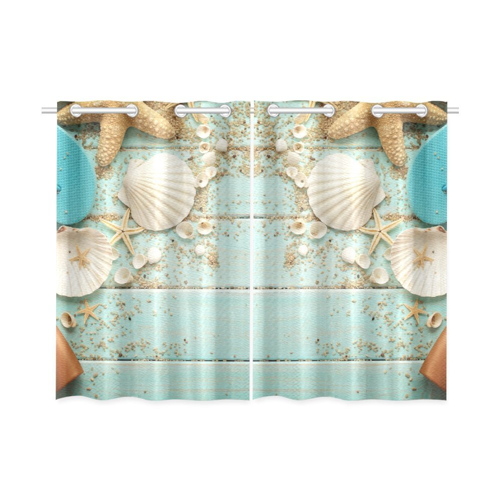 MYPOP Starfishes and Sea Shells Window Curtain Kitchen Curtain 26x39 ...