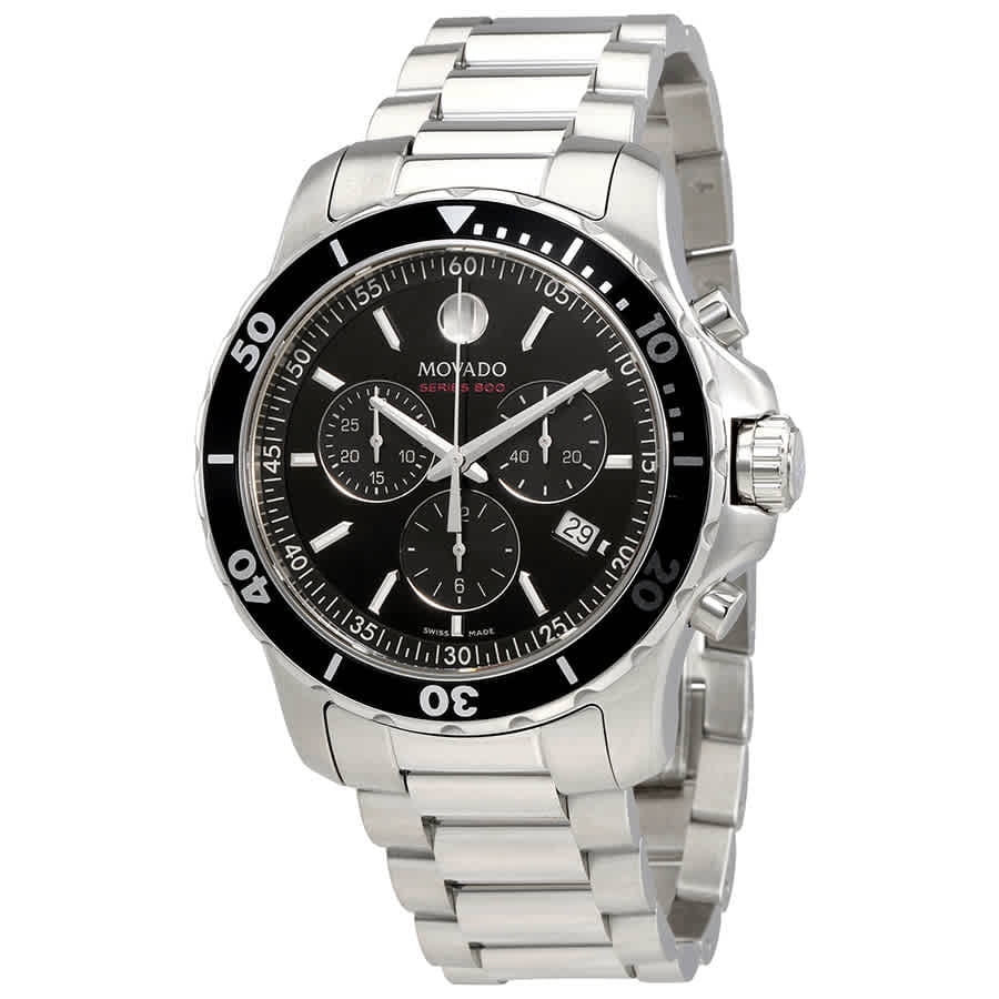 Movado Series 800 Chronograph 42mm Black Dial Silver Tone Men's Watch ...