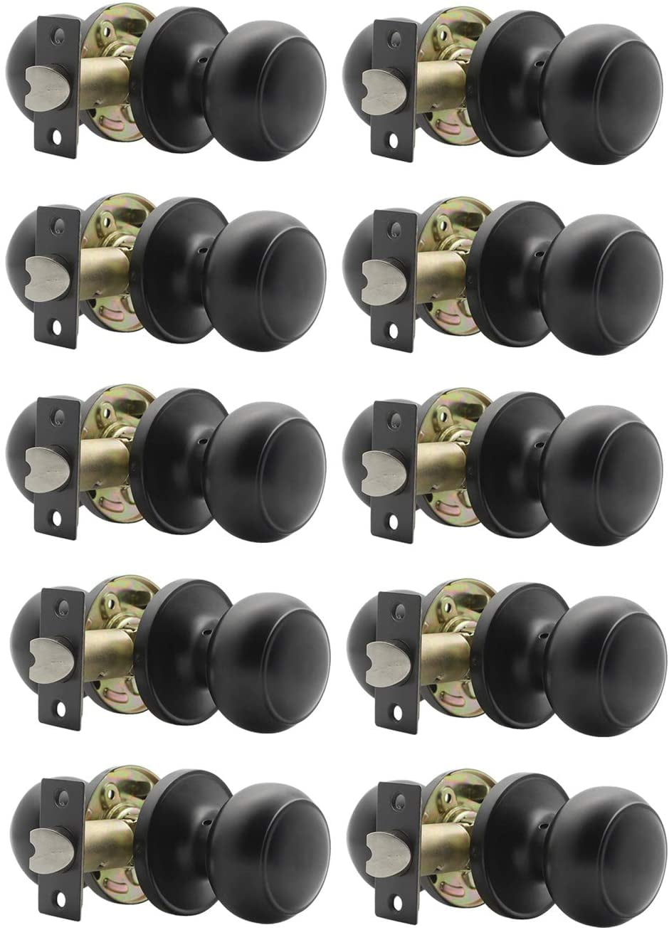 Passage Door Knobs Lock for Hall or Closet Black Flat Ball Interior ...