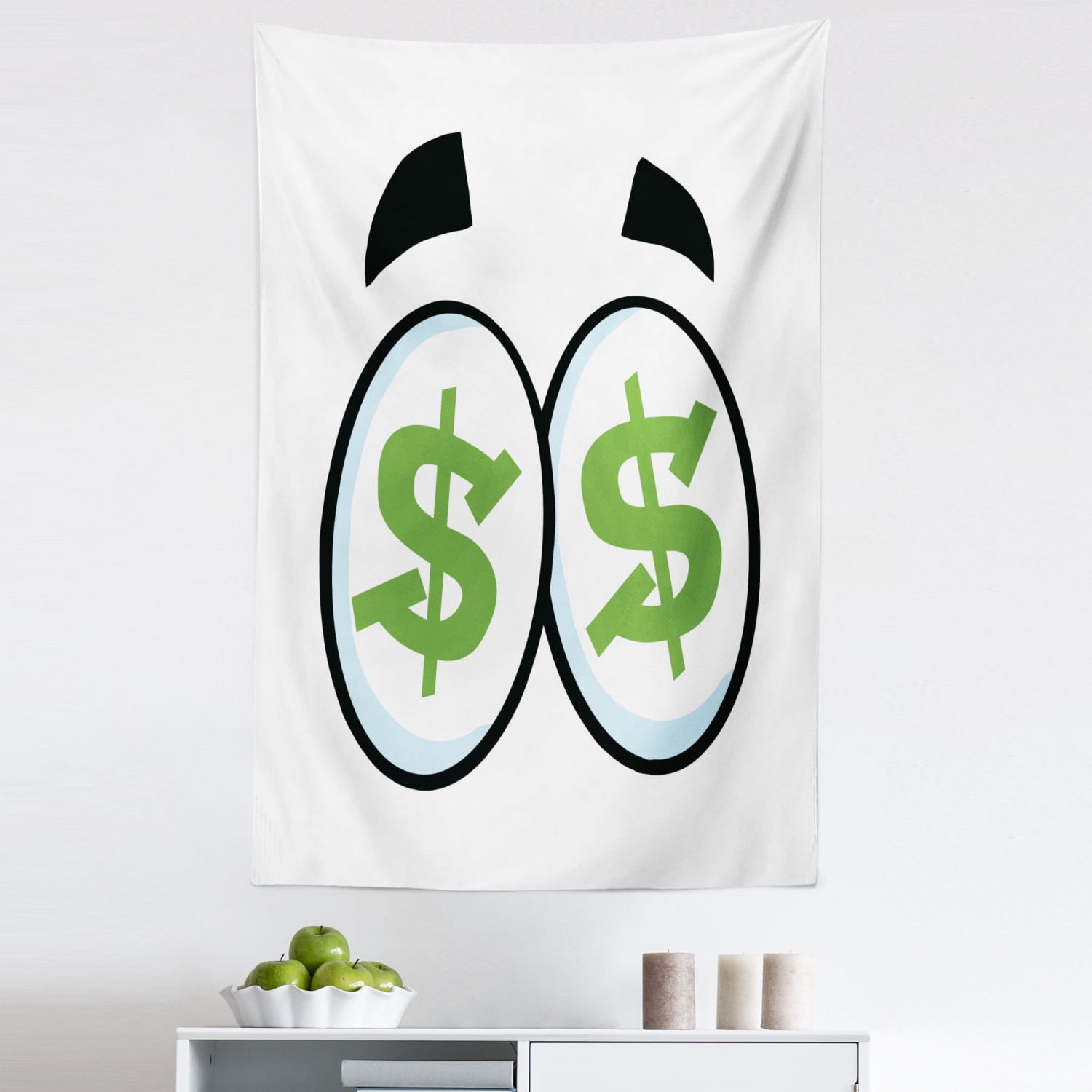 Eye Tapestry, Green Dollar Signs in Big Cartoon Eyes Greed for Money ...