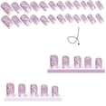 24 Pcs Light Purple Press on Nails Medium Square - White French Fake ...