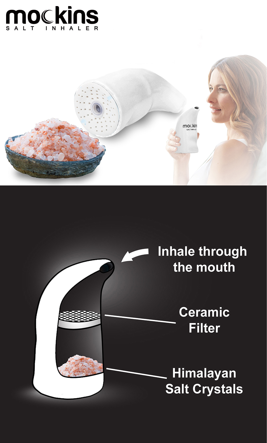 Mockins Ceramic Salt Inhaler with Pure Himalayan Pink Salt | Asthma and ...