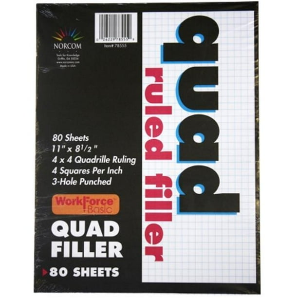 Norcom Inc 78555-12 11 in. X 8.5 in. Quad Ruled Filler Paper 80 Count ...