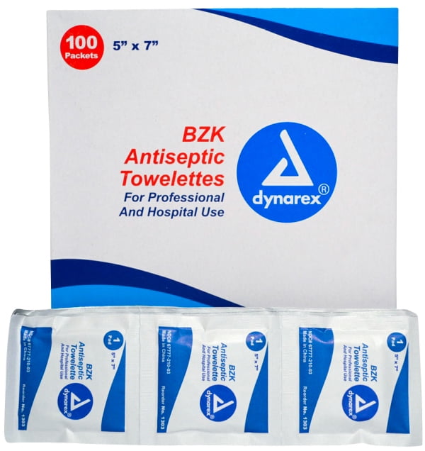 Dynarex BZK Antiseptic Towelettes, 5" x 7" 100 Pads MS-60700 - Walmart.com