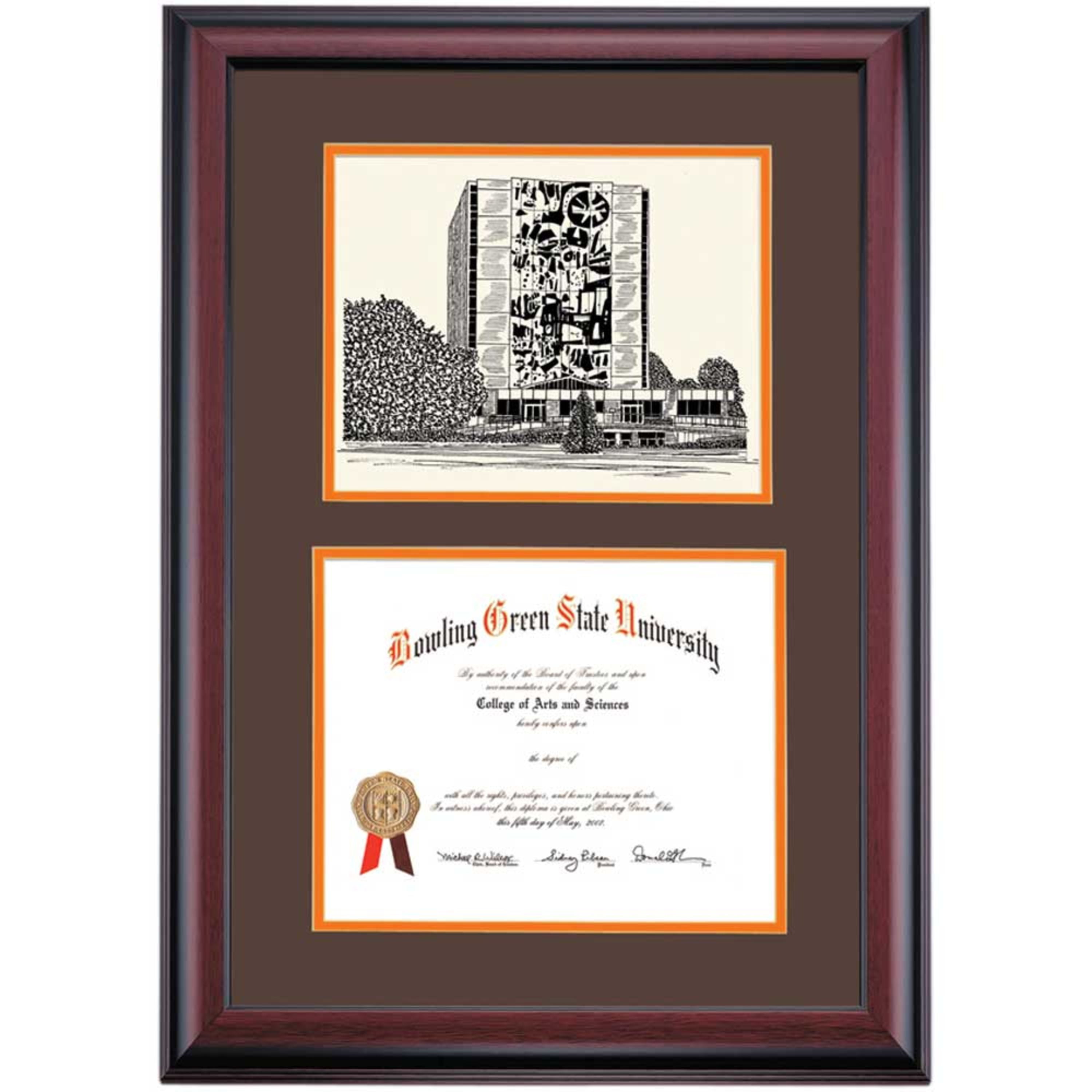 OCM Diploma Frame for Bowling Green State University, Brown/Orange Mat ...