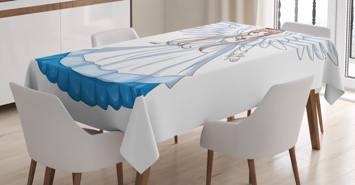 Anime Tablecloth, Cartoon Illustration of Cute Angel Wings and Flowers ...