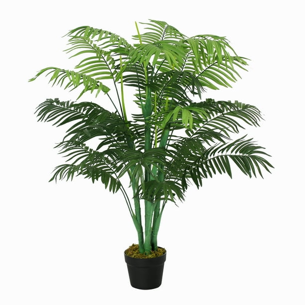 Outsunny 4FT Artificial Tropical Palm Tree Faux Plant with Lifelike ...