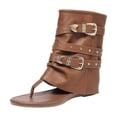 Dakaela Retro Leather Flip Flop for Women Fold Over Western Wedge Thong ...