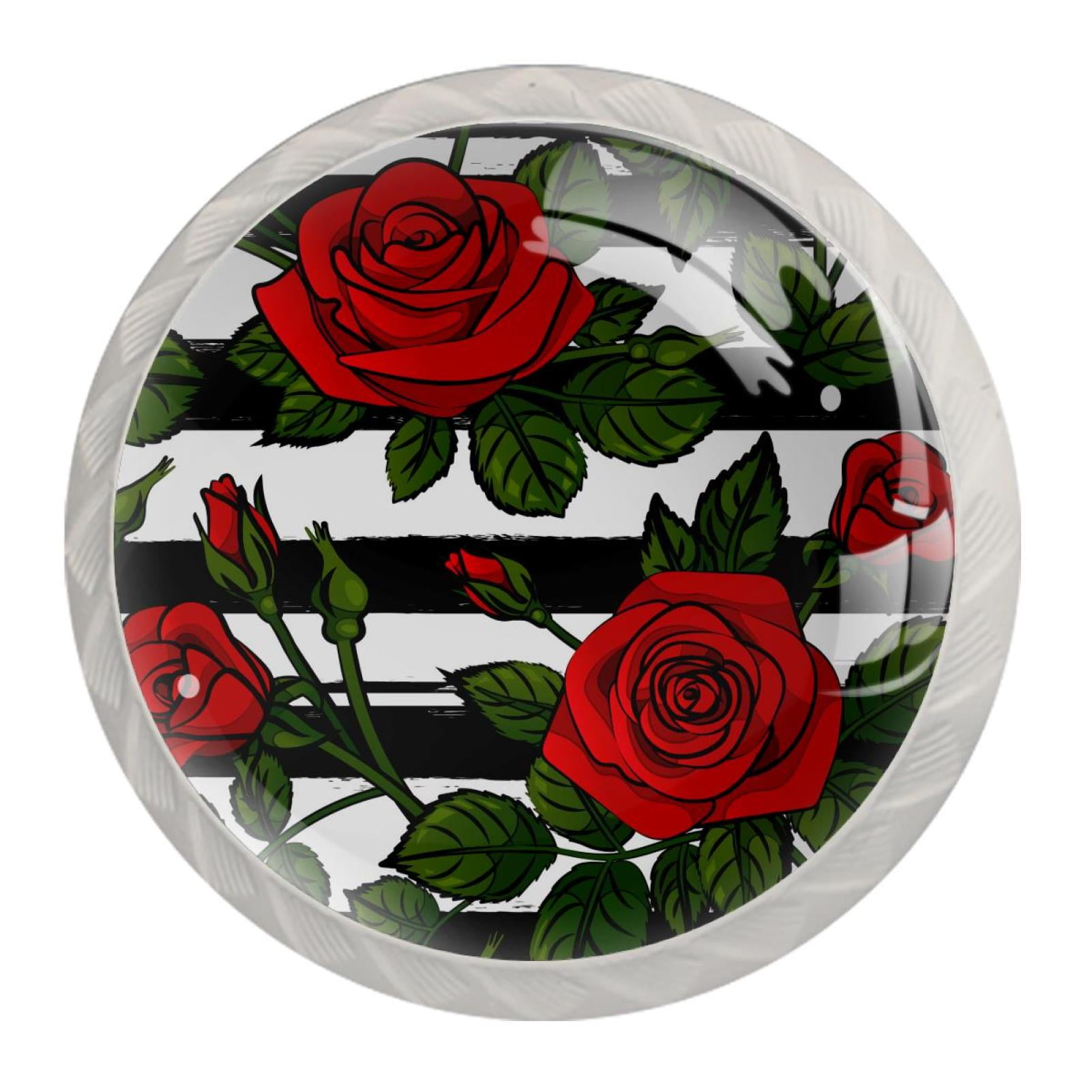 4 Pcs Red Rose Flower Leaves Knobs for Kitchen Cabinet Cupboard Dresser Bookcase Drawer Pulls ...