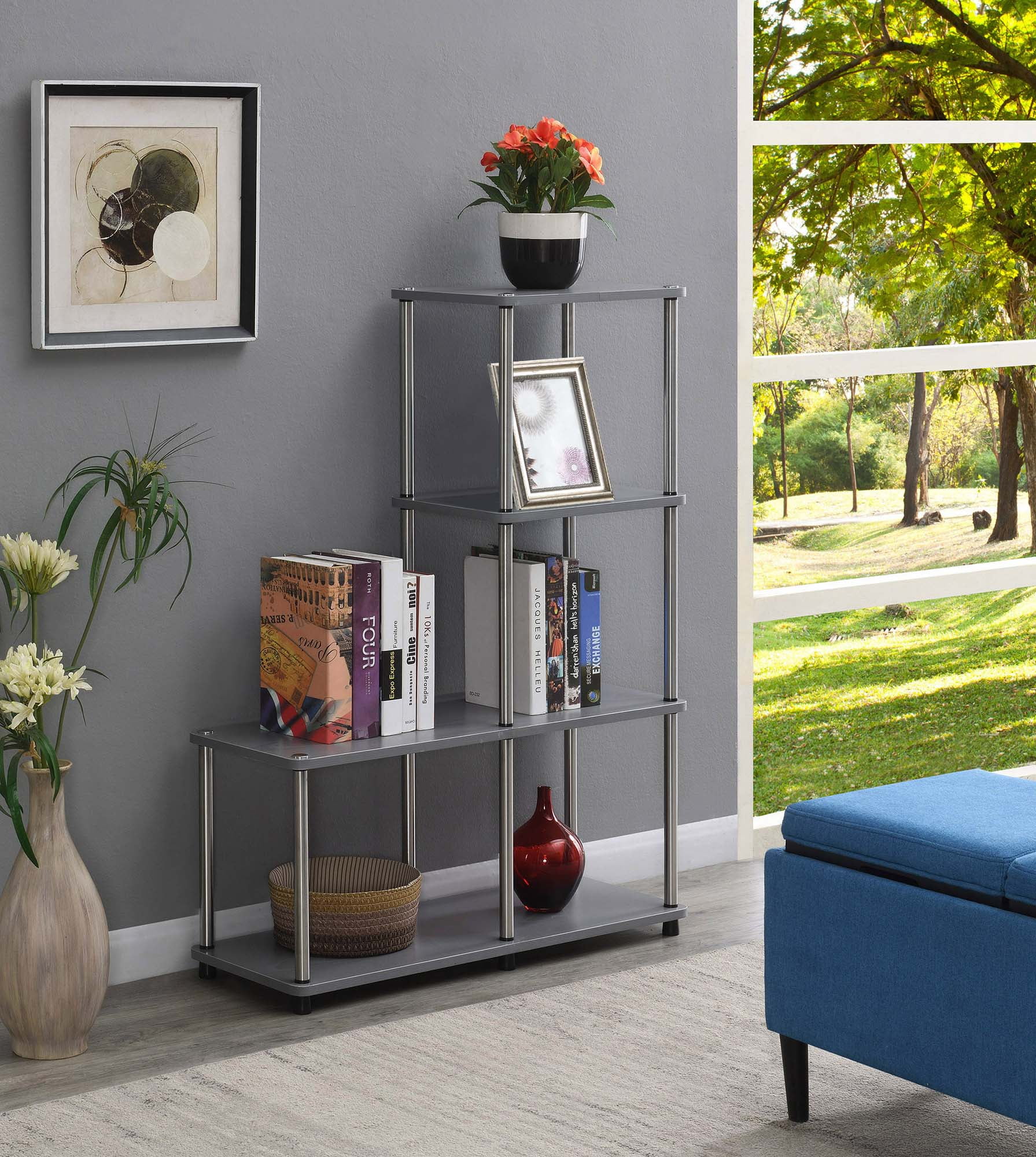 Convenience Concepts Designs2Go 4 Tier L Bookshelf, Gray - Walmart.com