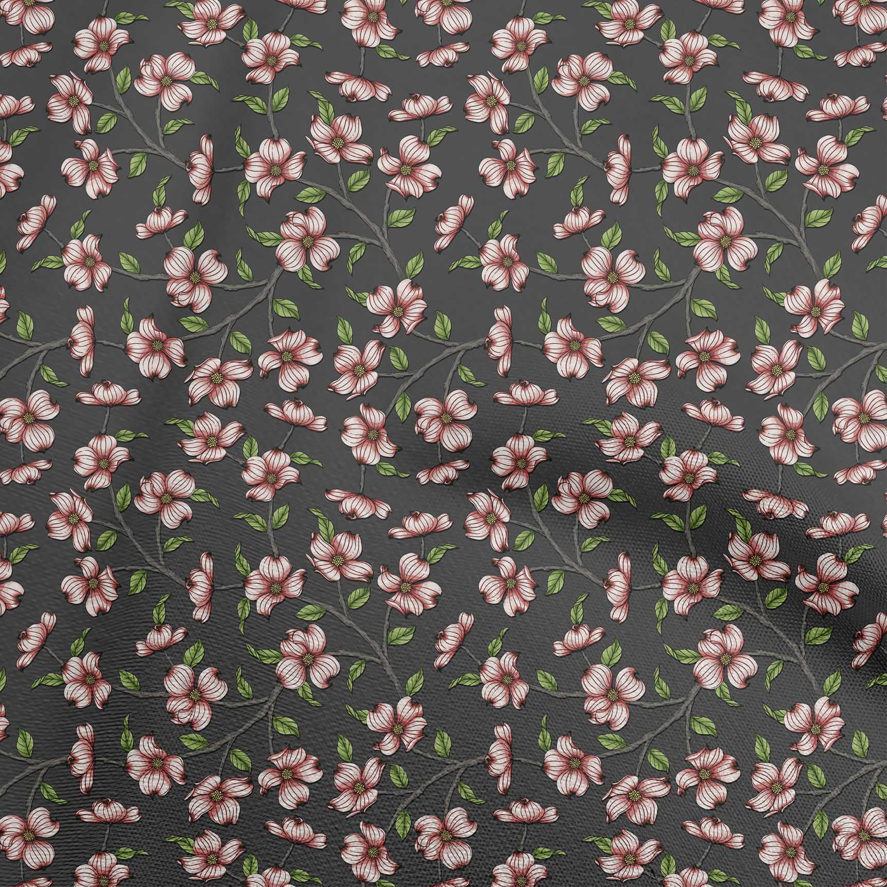 oneOone Silk Tabby Gray Fabric Floral Retro Sewing Material Print ...