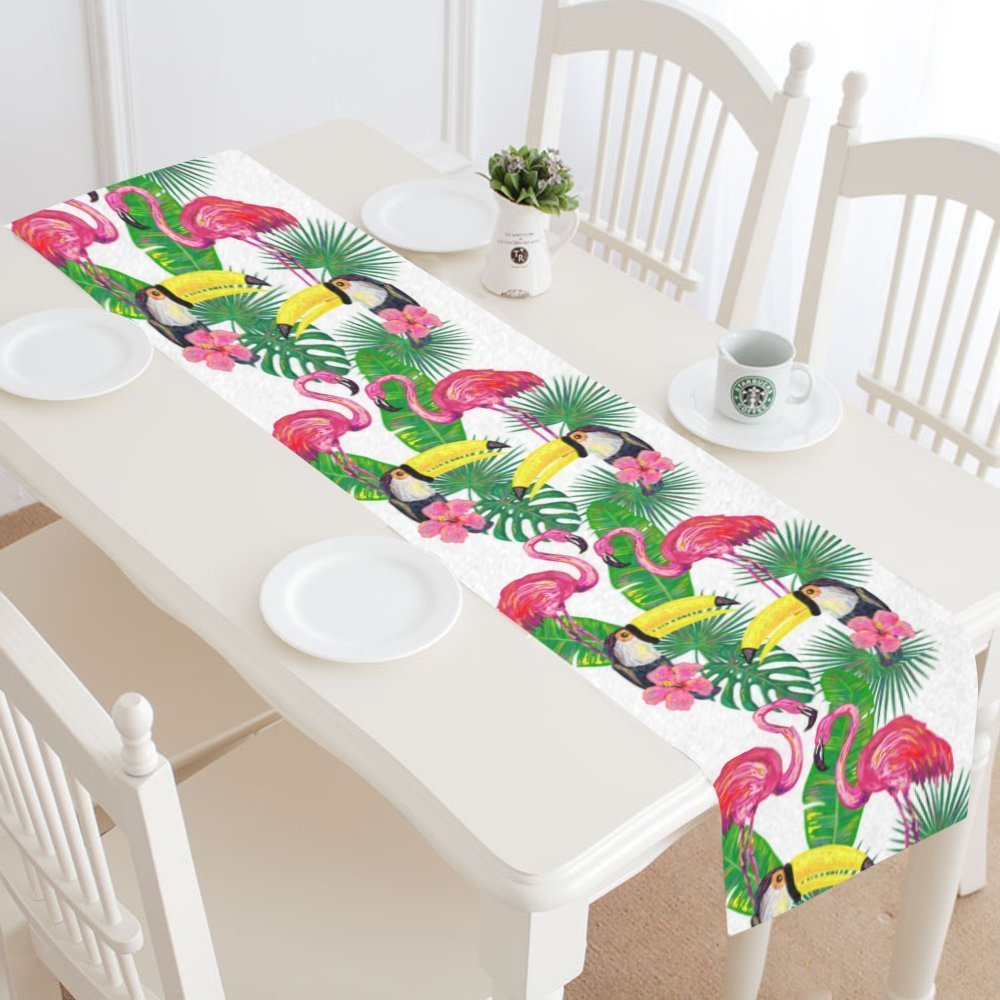 MYPOP Tropical Flamingo and Toucan Table Runner Placemat 16x72 inches ...