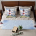 Bed Runner for Queen Size Bed, Beach Lighthouse 3 Pcs Bedding Runner ...