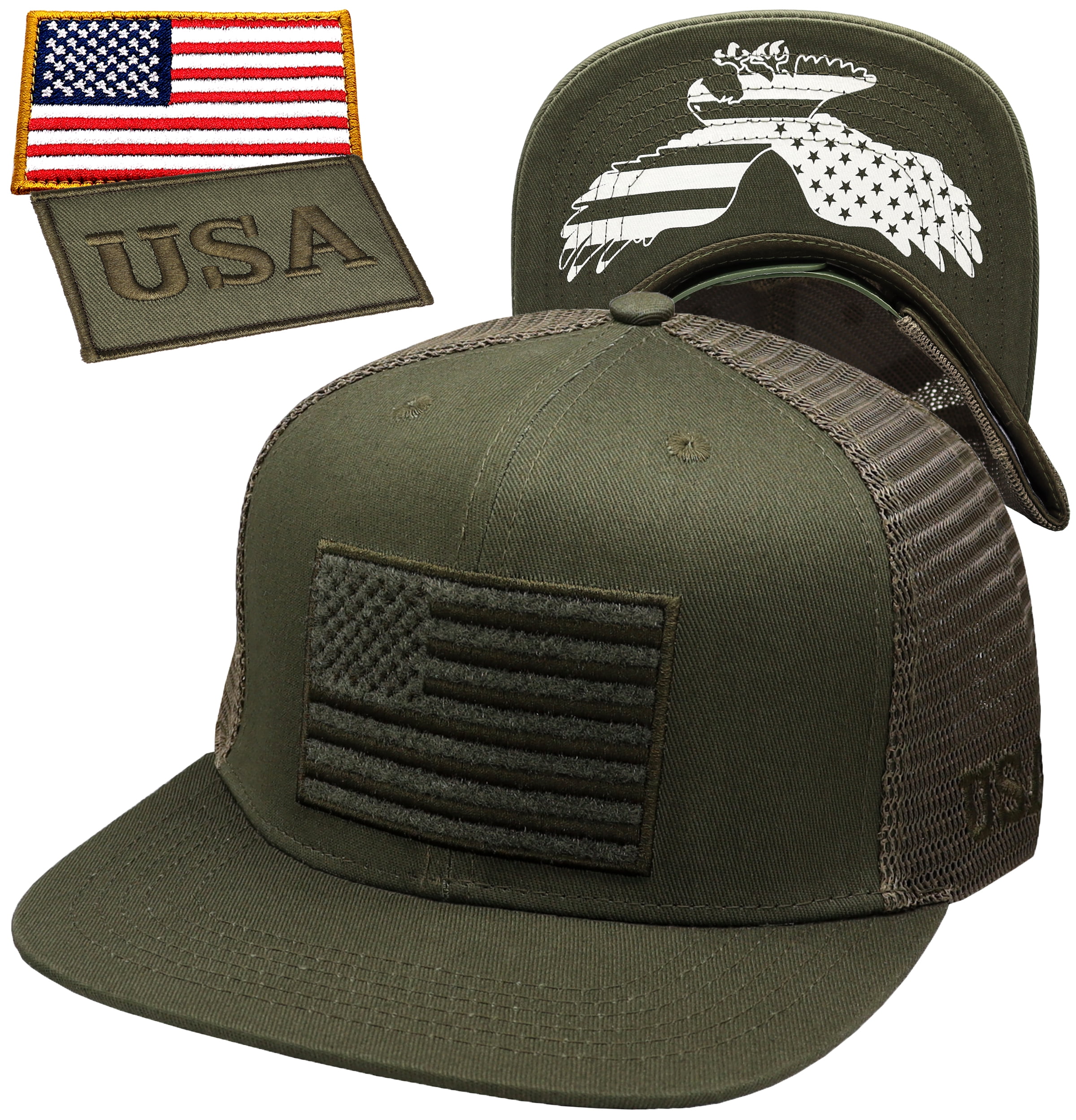 Antourage American Flag Flat Visor Constructed Mesh Snapback Hat + 2 ...