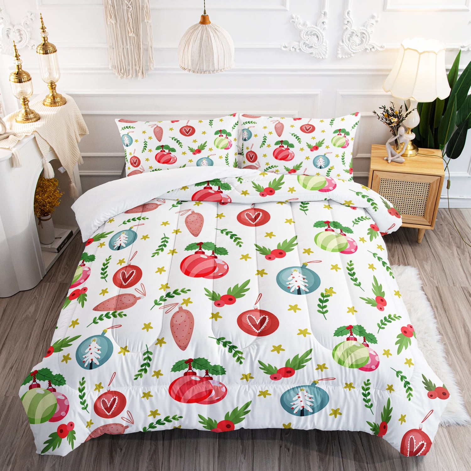 Hosima Three Piece Christmas Themed Printed Comforter Fine Fiber Soft ...