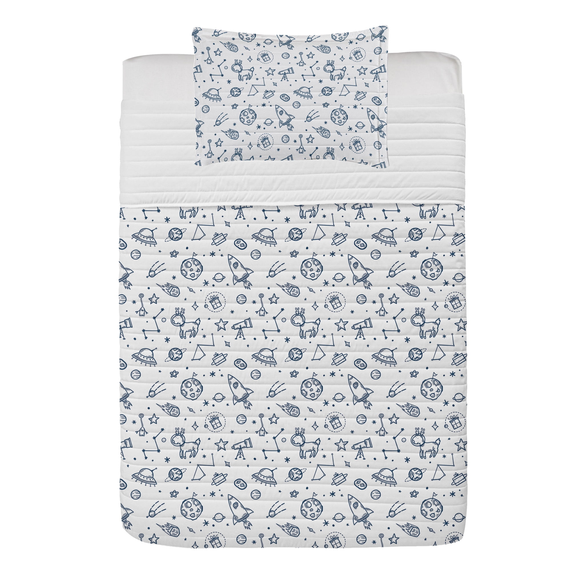 Planet Microfiber Bedspread Set, Spaceship Deer in the Void Gift Alien ...