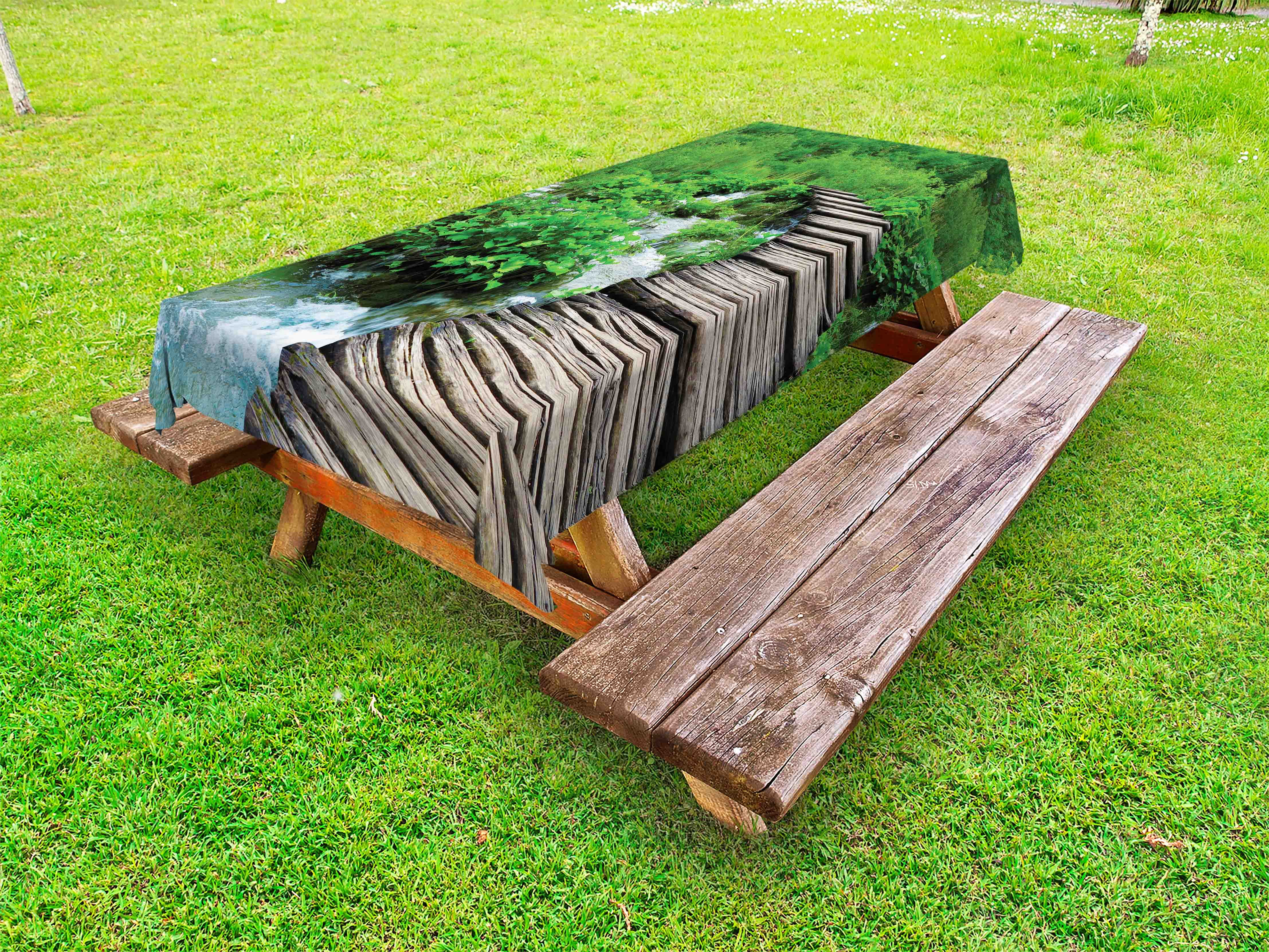 Forest Outdoor Tablecloth, Path and the Waterfall Board in Croatia ...