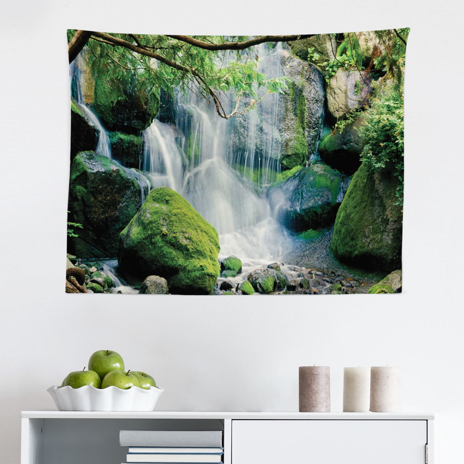 Nature Scene Tapestry, Toyohira River Flowing Between Forest Mountains ...