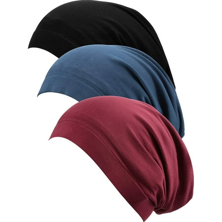 3 Pieces Satin Lined Sleep Cap Slouchy Sleeping Hat Beanie Slap Hat for ...
