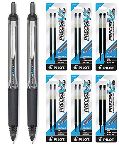 Pilot Precise V7 RT Rolling Ball, Fine Point, Black Ink 2 Pens & 12 ...