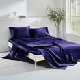 Anminy Full Size Silky Satin Sheets Blue Bed Set With Deep Pocket 4