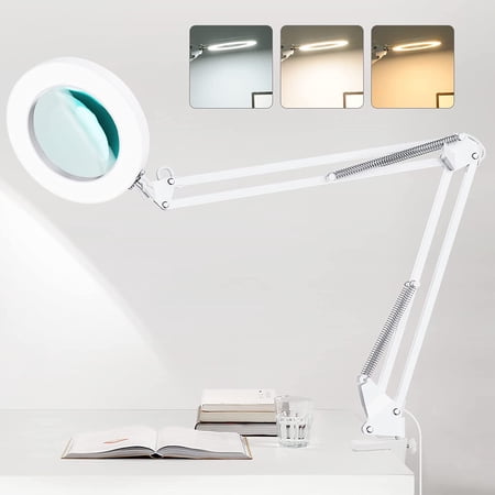 5X Magnifying glass with Light and Clamp, Adjustable Metal Swing Arm ...