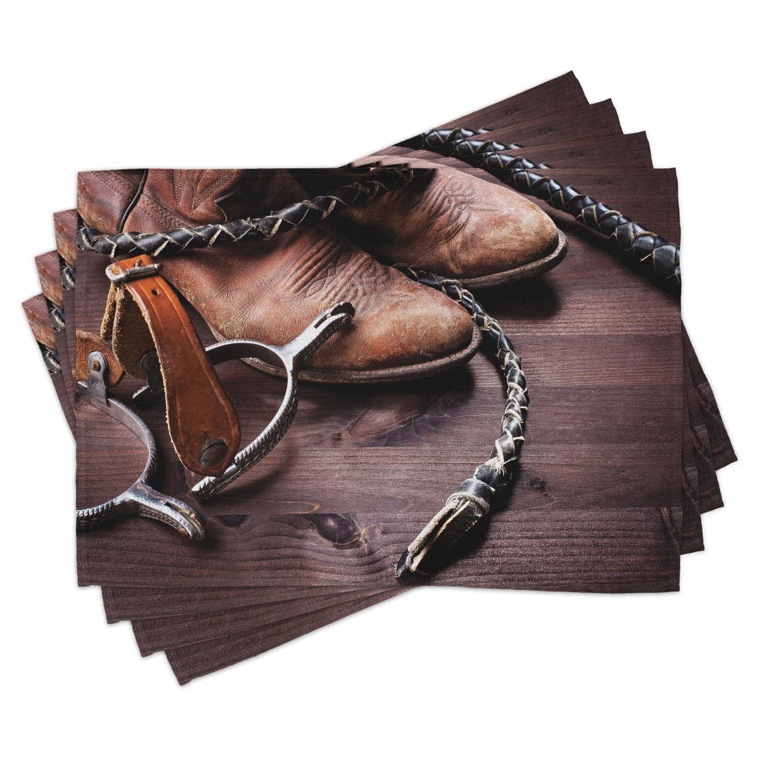 Western Placemats Set of 4 Authentic Old Leather Boots and Spurs Rustic ...