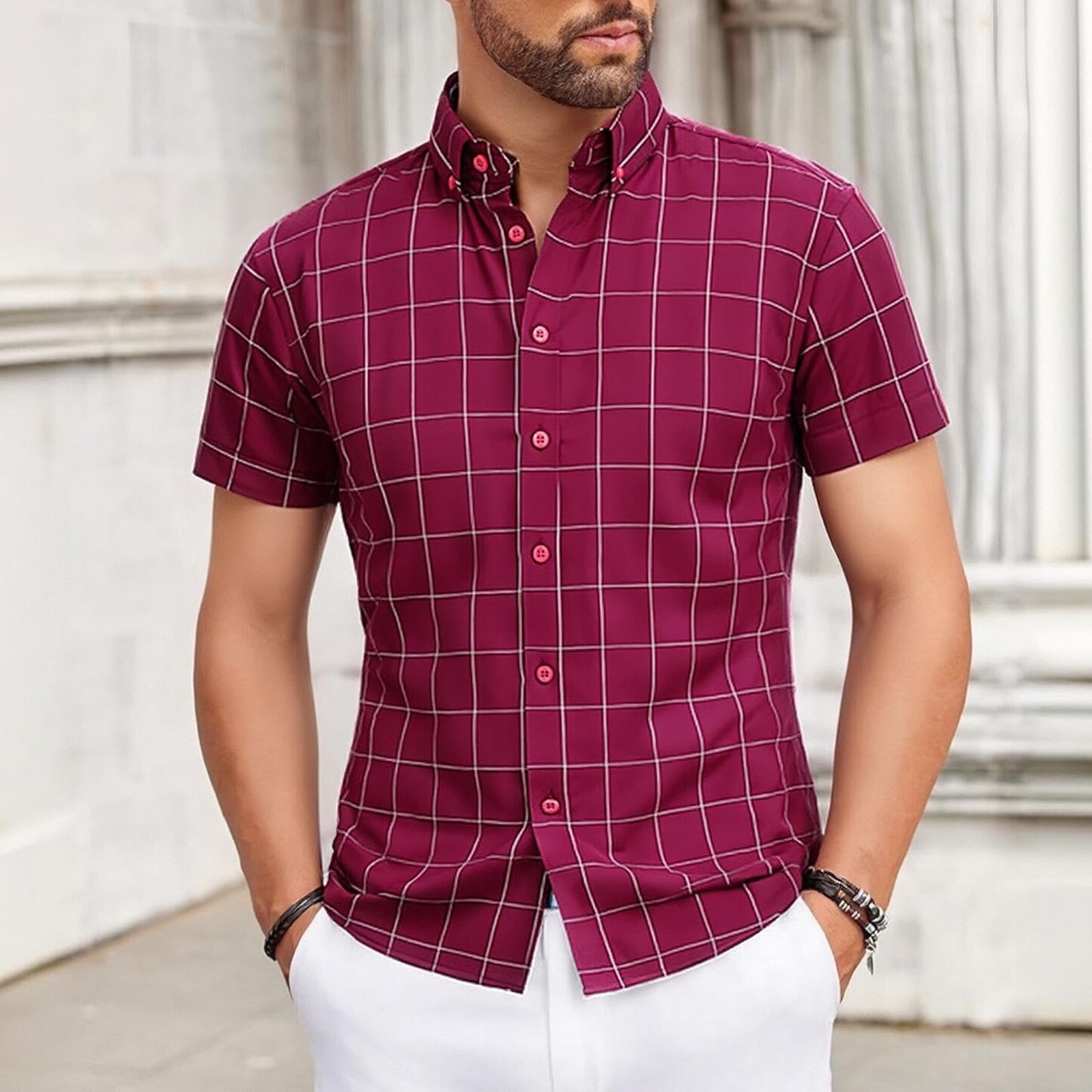 Click here for Yaoyar Short Sleeve Button Down Men Plaid Printed... prices
