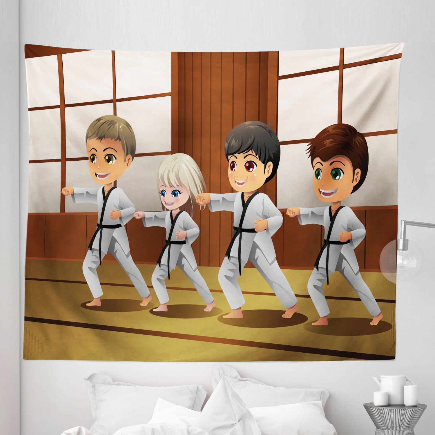 Karate Tapestry, Practicing Self Defence Martial Arts in Dojo Funny ...