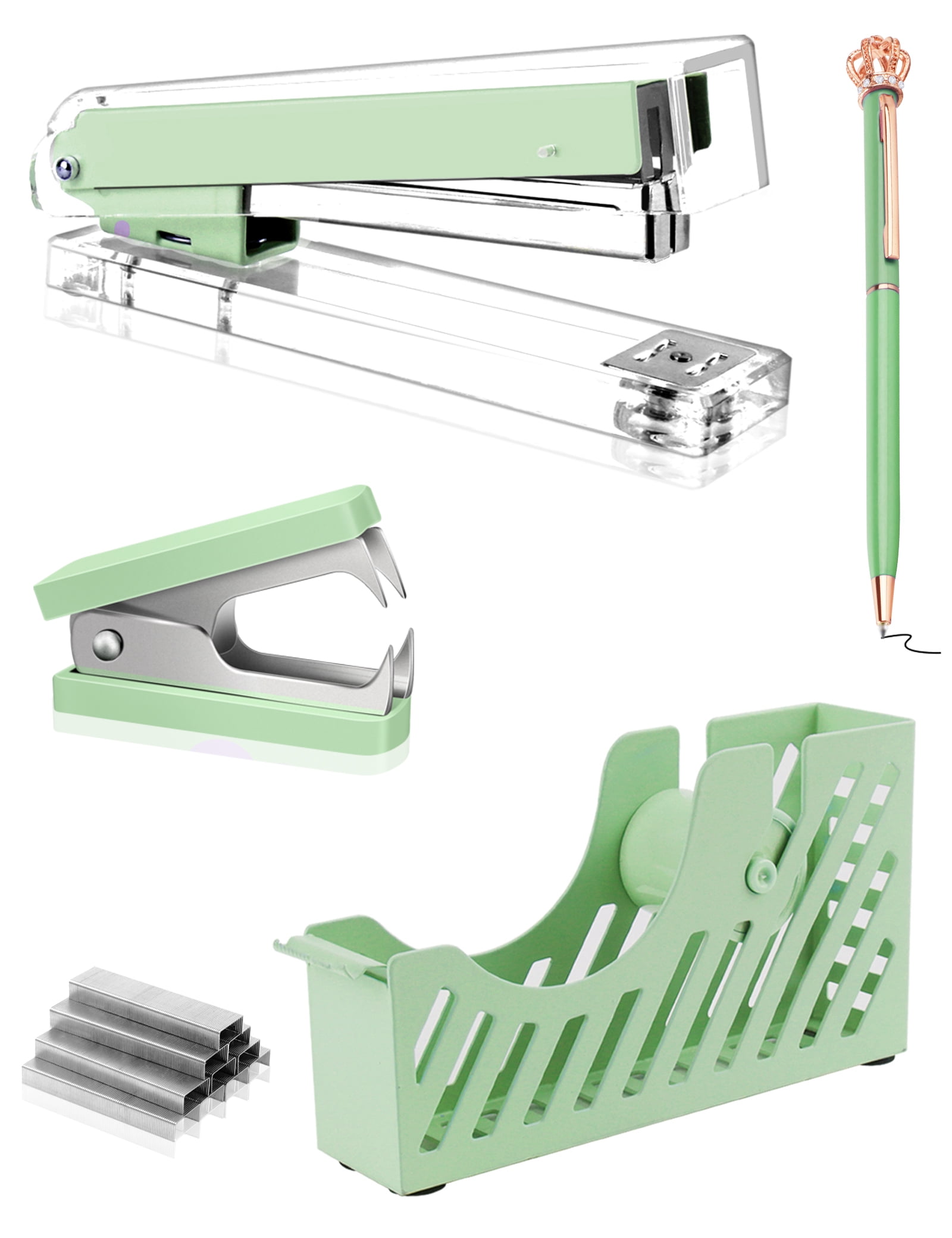 Creechwa Green Desk Accessory Kit, Acrylic Stapler Set, Office Supplies ...