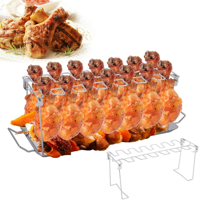 Chicken Leg Wing Grill Rack, 14 Slots BBQ Chicken Drumsticks Stainless ...