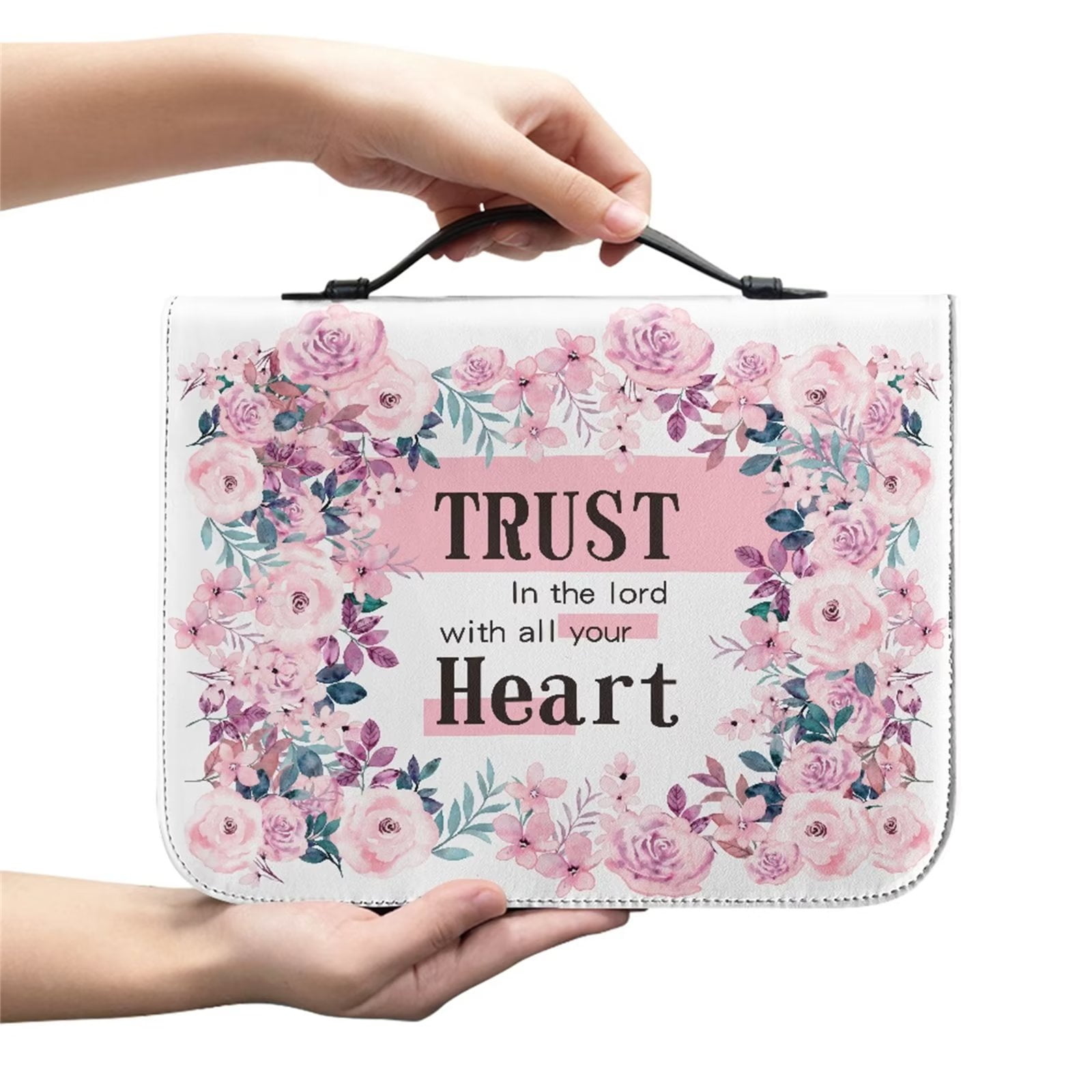 Renewold Hibiscus Flowers Trust in The Lord PU Leather Bible Cover for Women Church Bag Bible ...
