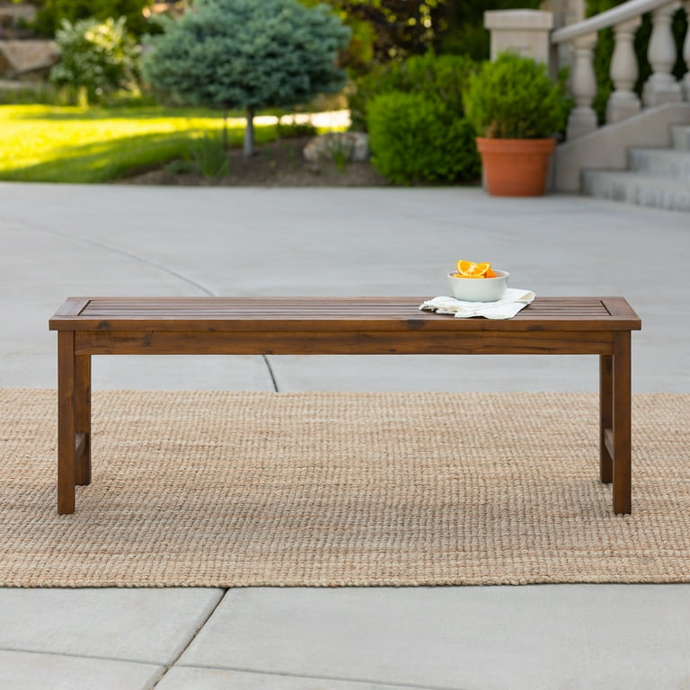 Walker Edison 53 Outdoor Raised Acacia Solid Wood Patio Bench Dark Brown
