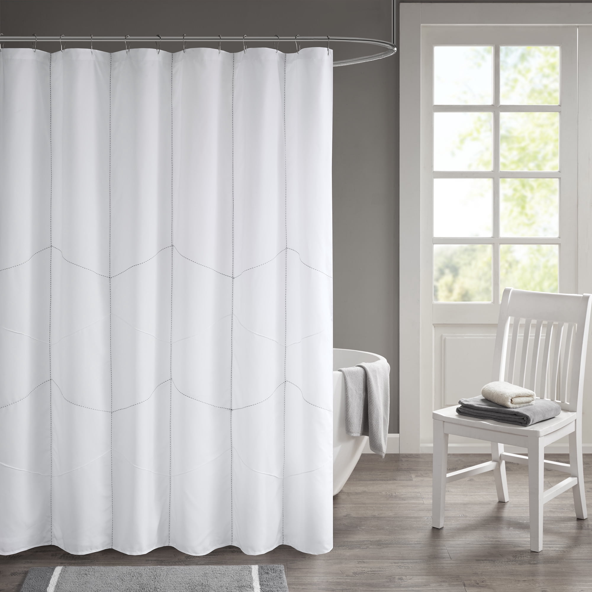 510 Design Onida Solid Decorative Stitched Shower Curtain with Liner ...