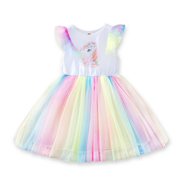 5T Kids Girl Dress Unicorn Rainbow Tutu Dress Little Girl Summer ...