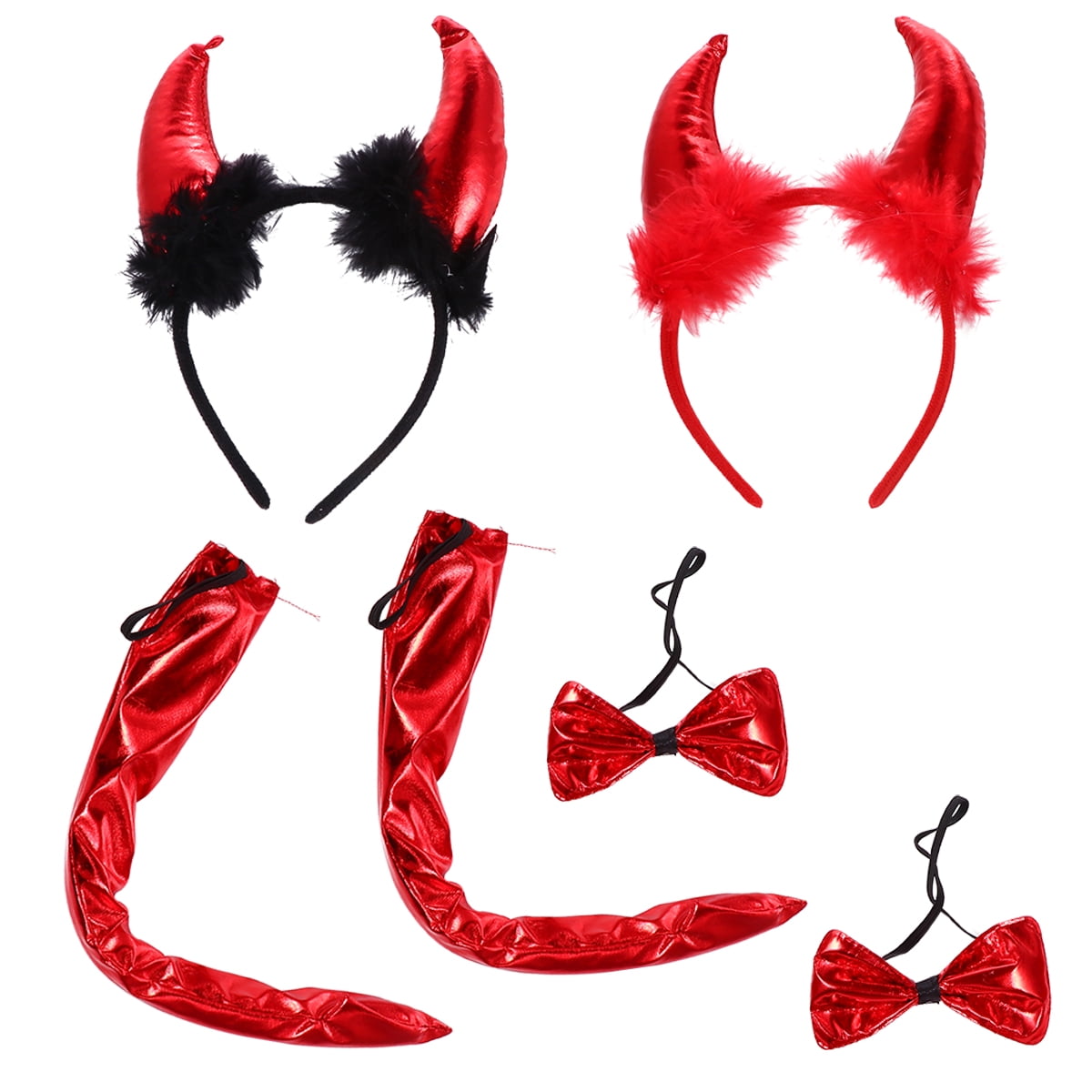 2 Sets Halloween Devil Ears Headband Bow Tie Tail Set Cosplay