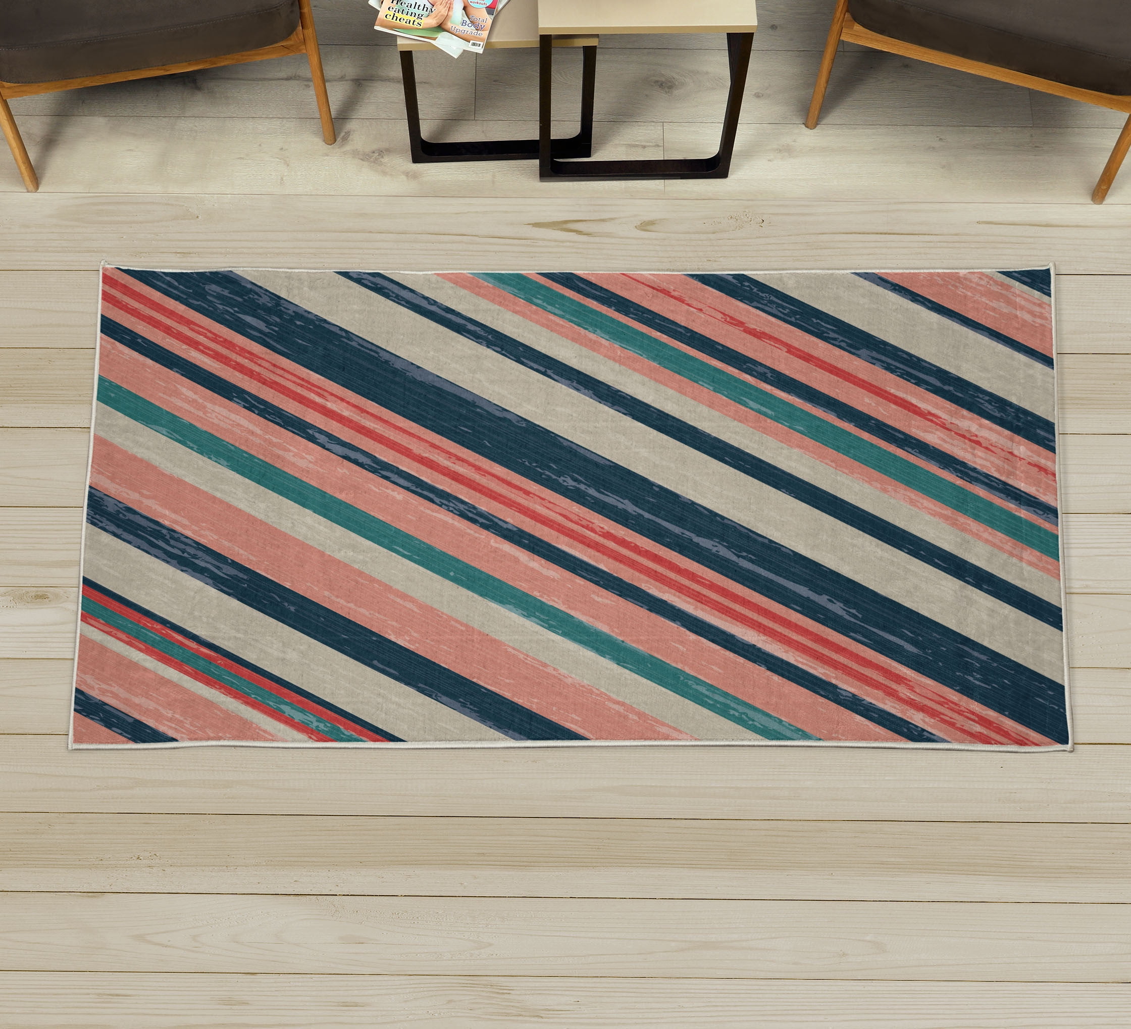 Vintage Decorative Rug, Diagonal Stripes on Old Aged Design Grungy ...