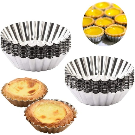 Egg Tart Molds, 50 PCS Reusable Tinplate Baking Cups Non-Stick Cupcake ...