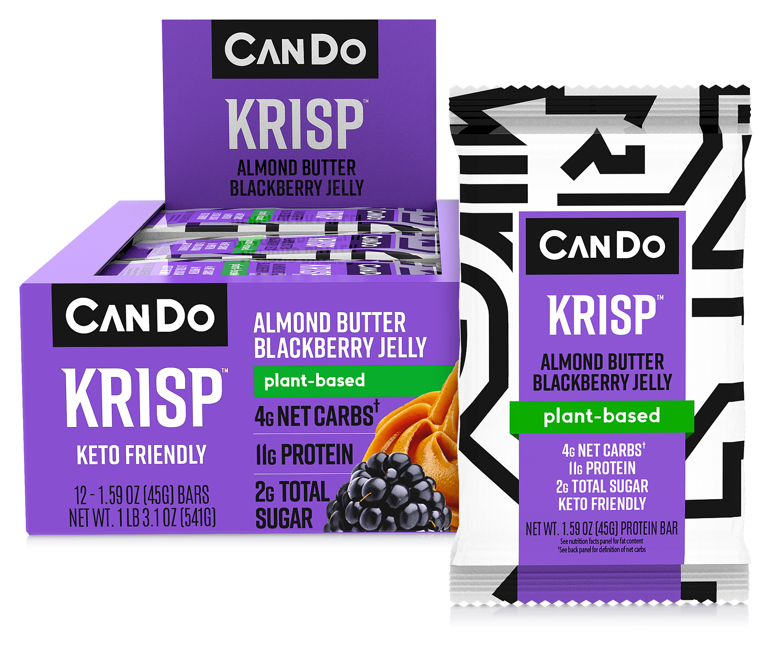 CanDo Krisp Protein-Rich Snack Bars, Almond Butter and Blackberry Jelly ...