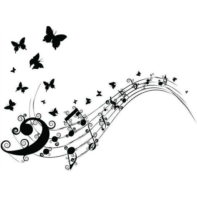 Design With Vinyl Artwork Music Notes And Butterflies Ligth Airy ...