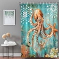 Bathroom Shower Curtain Retro Marine Life Octopus Waterproof Shower ...
