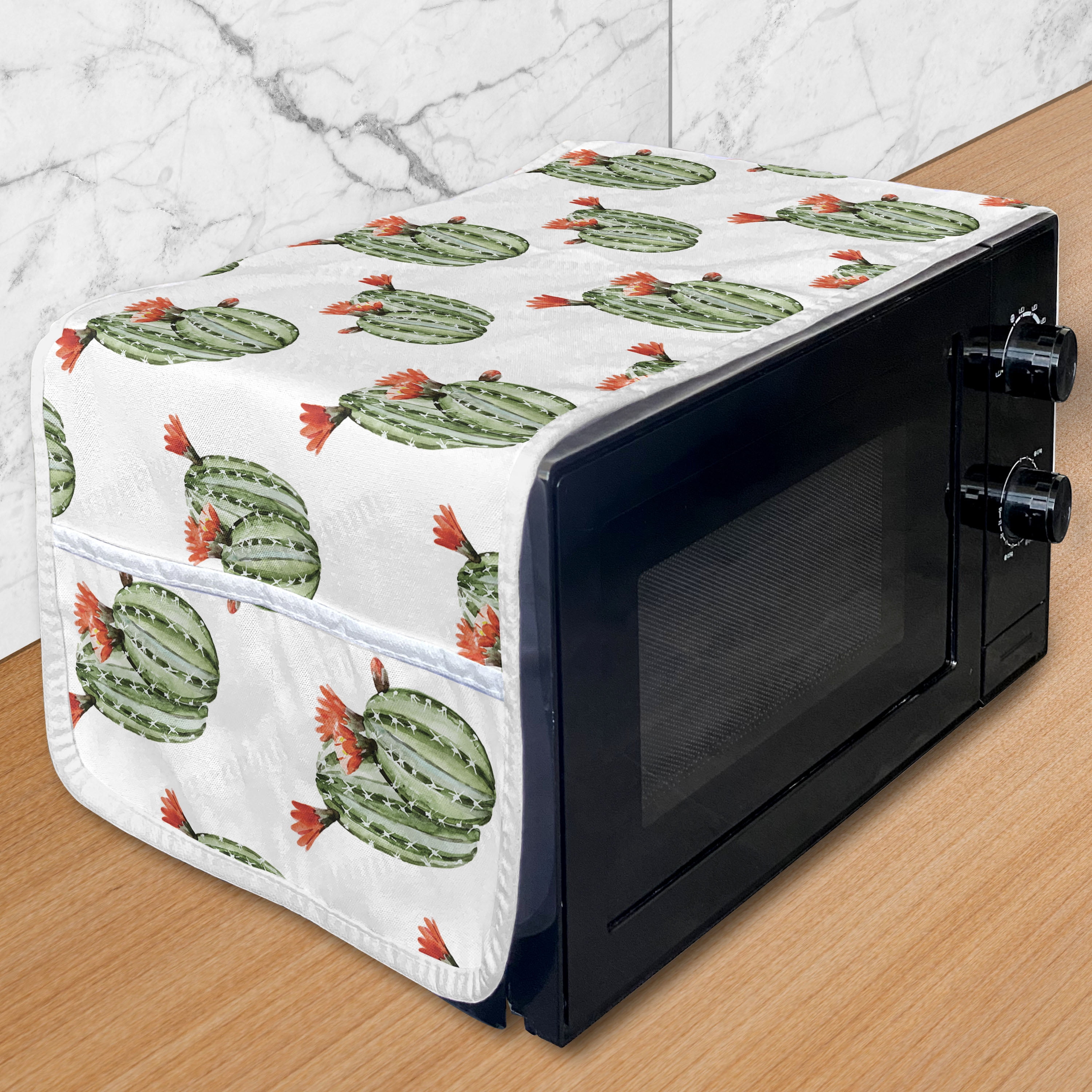 Cactus Microwave Oven Cover, Cacti Spikes and Red Flowers Mexican Hot ...