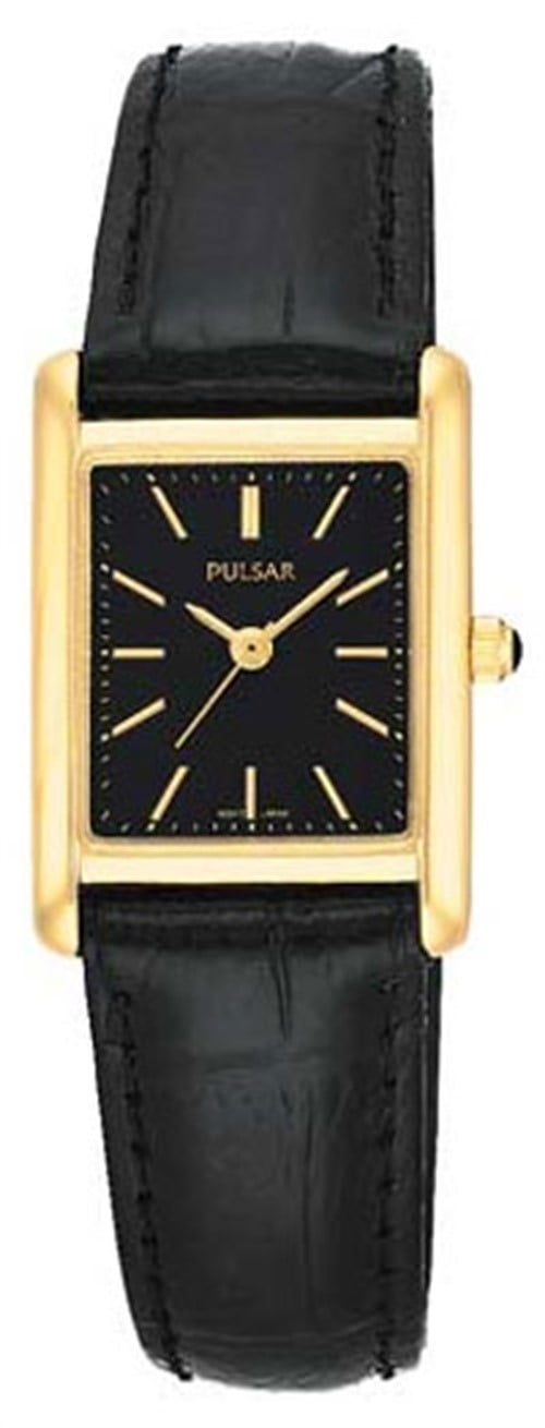 PTC384 Women's Black Leather Strap Gold Tone Quartz Watch - Walmart.com
