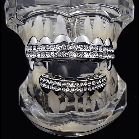 Best Grillz - Vampire Fang Grillz Set Two Row Silver Tone Top Fangs ...