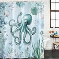 Coastal Octopus Waterproof Fabric Shower Curtain,Cyan Nautical Fish ...