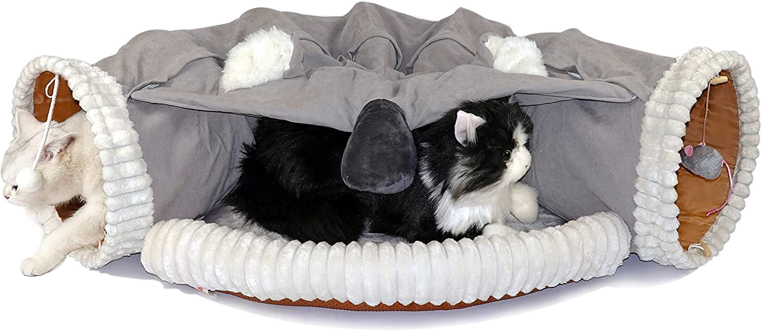 Best Cat Tunnel Bed, 2-in-1 Cat Play Tunnel with Cushion, Indoor Tube ...