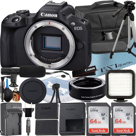 Canon EOS R50 Mirrorless Camera (Body) with Mount Adapter + 2 Pack ...